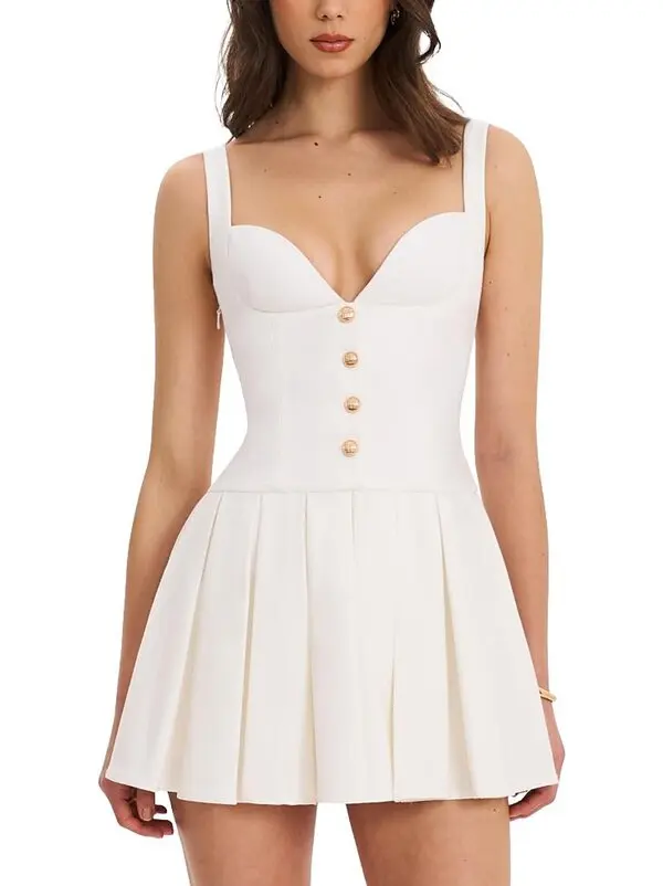 MISS CIRCLE Sleeveless Pleated Mini Dress - White