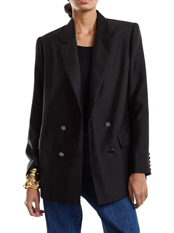 Cynthia Rowley Silk Wool Double Breasted Blazer - Black
