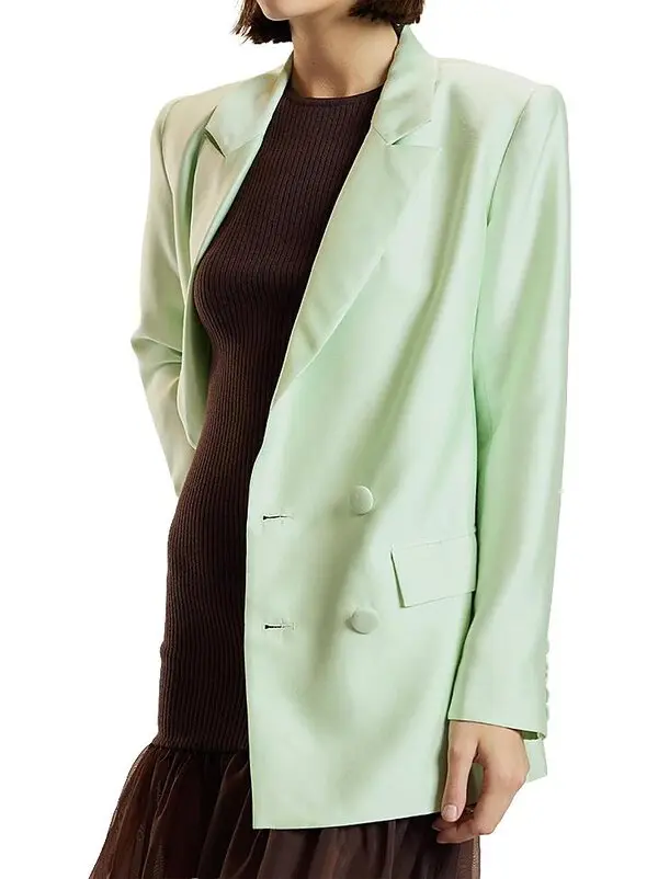 Cynthia Rowley Silk Wool Double Breasted Blazer - Green