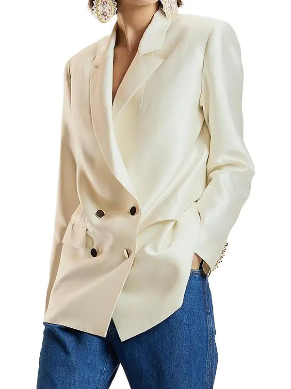 Cynthia Rowley Silk Wool Double Breasted Blazer - White