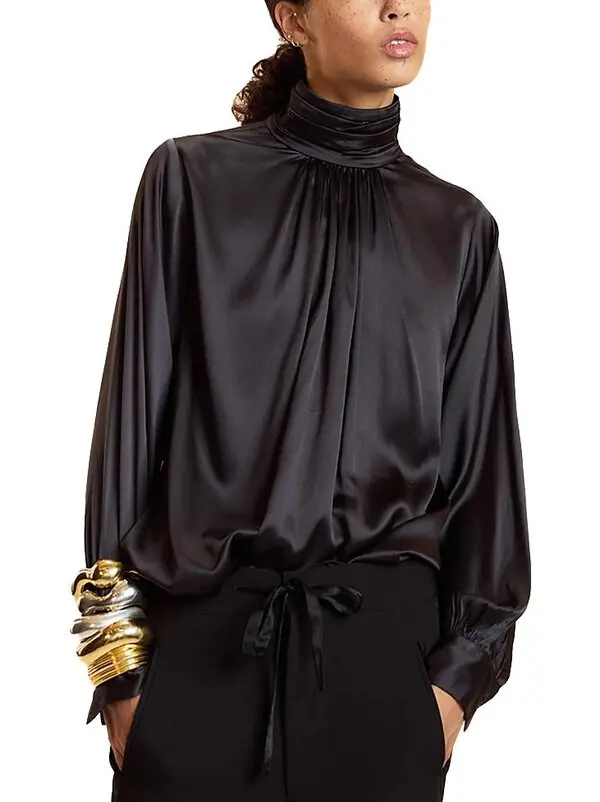 Cynthia Rowley High Neck Silk Blouse - Black