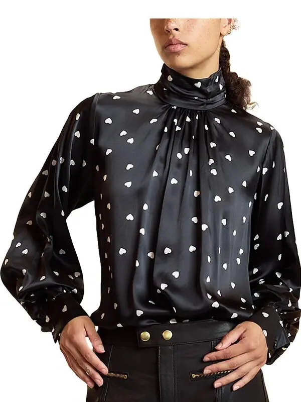 Cynthia Rowley High Neck Silk Blouse - Charcoal