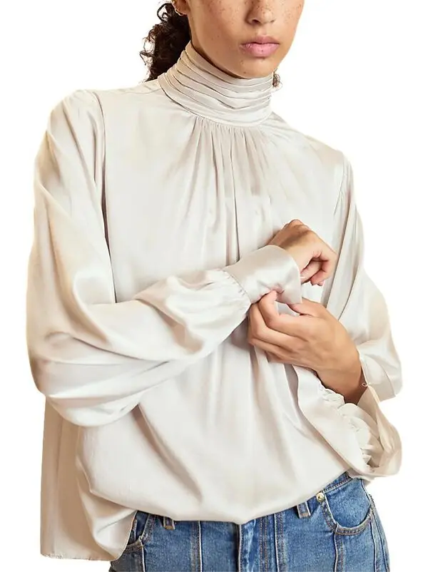 Cynthia Rowley High Neck Silk Blouse - White