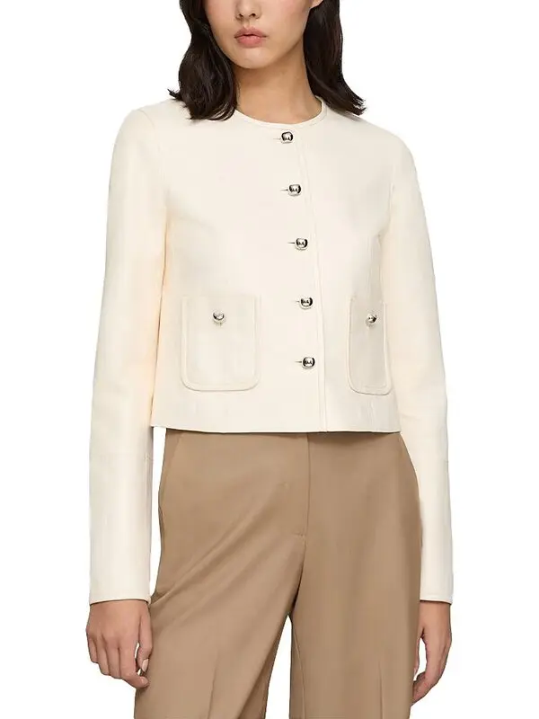 Lafayette 148 New York Patch Pocket Leather Jacket - Ecru