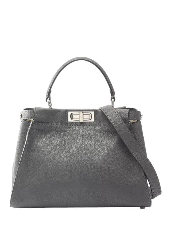 Fendi Medium Leather Selleria Peekaboo Iconic Satchel - Grey