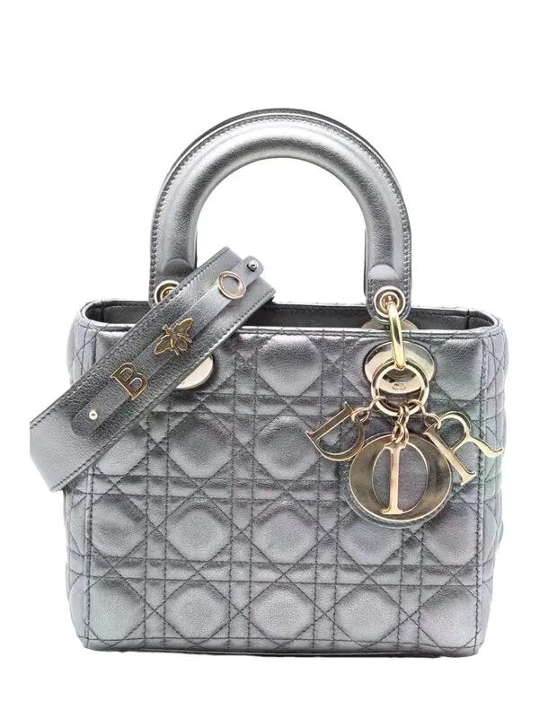 Dior 2019 Small Metallic Lambskin Cannage My Abcdior Lady Satchel - Grey