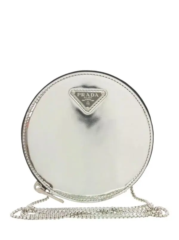 Prada Spazzolato Round Chain Crossbody Bag - Silver