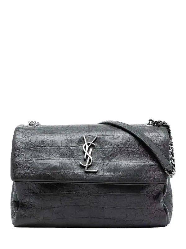Saint Laurent 2016 Medium Croc Embossed Monogram West Hollywood Crossbody Bag - Black