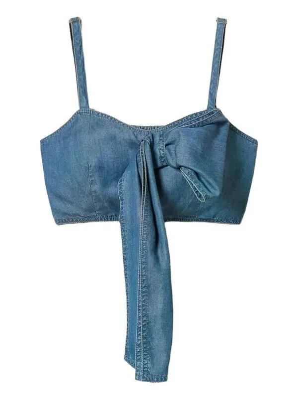 TWINSET Denim Bustier Top With Maxi Bow Detail - Blue