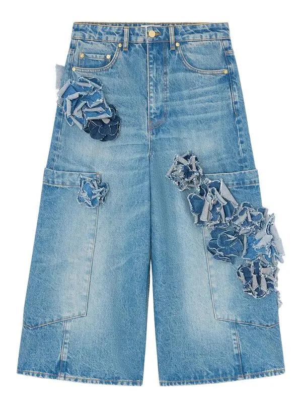 GANNI Baggy Cropped Jeans - Blue