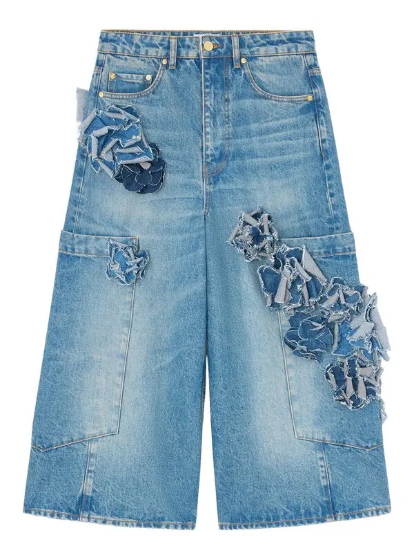 GANNI Baggy Cropped Jeans - Blue
