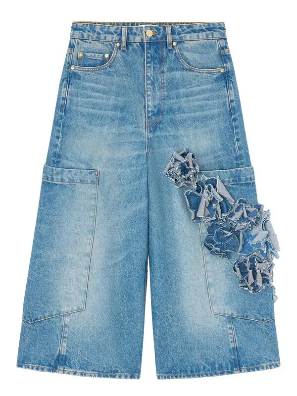 GANNI Baggy Cropped Jeans - Blue