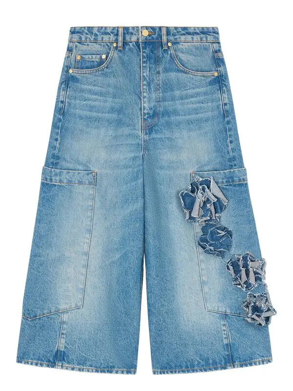 GANNI Baggy Cropped Jeans - Blue