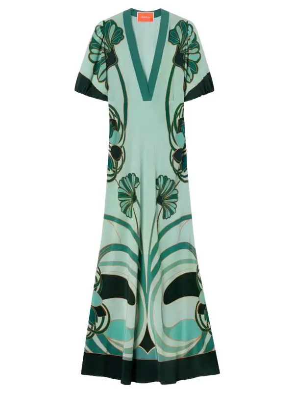 La DoubleJ Marlene Dietrich Blooming Tulip Placée V-neck Dress - Green