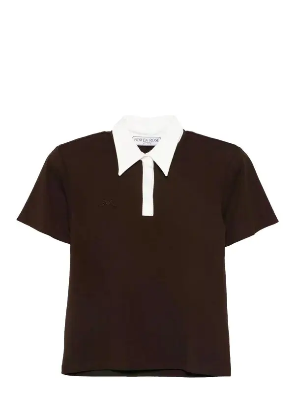 ROWEN ROSE Contrast-collar Polo Top - Brown