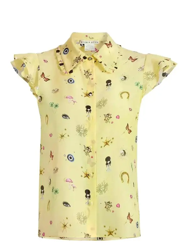Alice + Olivia Printed Ruffled Top - Yellow
