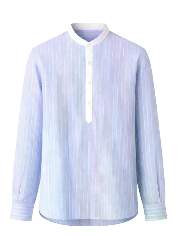 Officine Générale Striped Collarless Shirt - Blue
