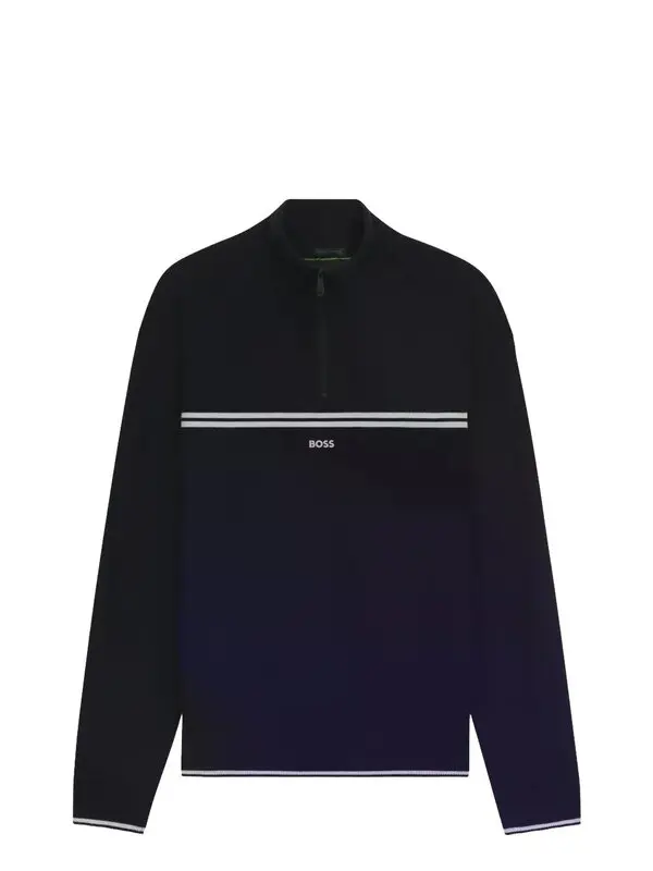 BOSS Zip-up Sweatshirt With Striped Trim - Blue