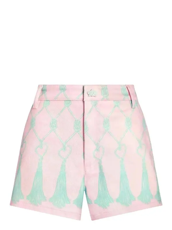 GENNY Tassel-print Cotton Mini Shorts - Pink