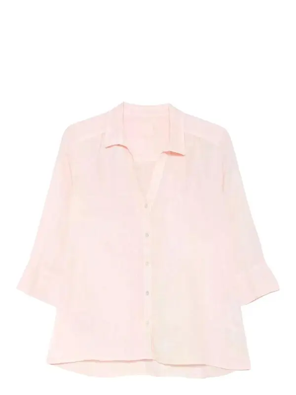 120% Lino Buttoned V-neck Linen Shirt - Pink