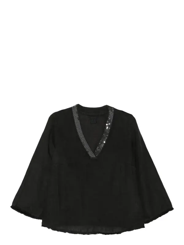 120% Lino Sequin-embellished Blouse - Black