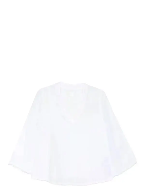 120% Lino V-neck Linen Blouse - White