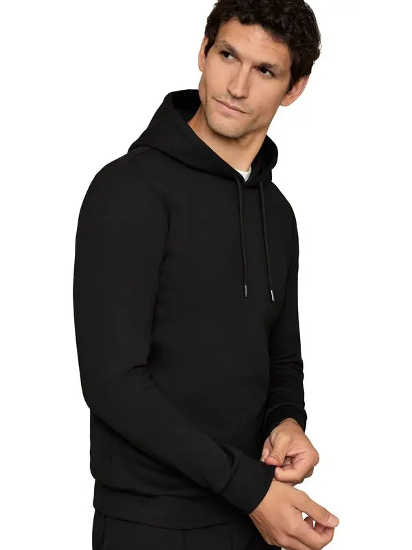 REISS Fabien Premium Interlock Jersey Hoodie - Black