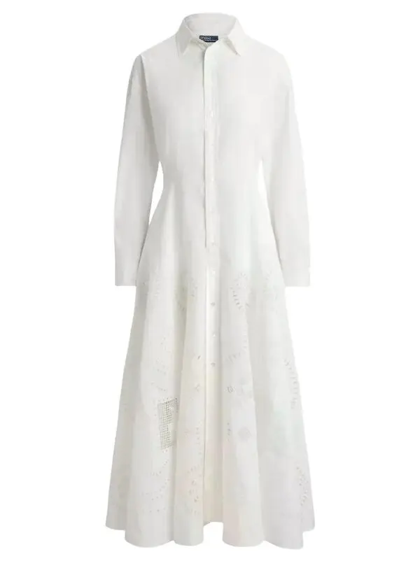 Polo Ralph Lauren Long-sleeved Embroidered Shirt Dress - White