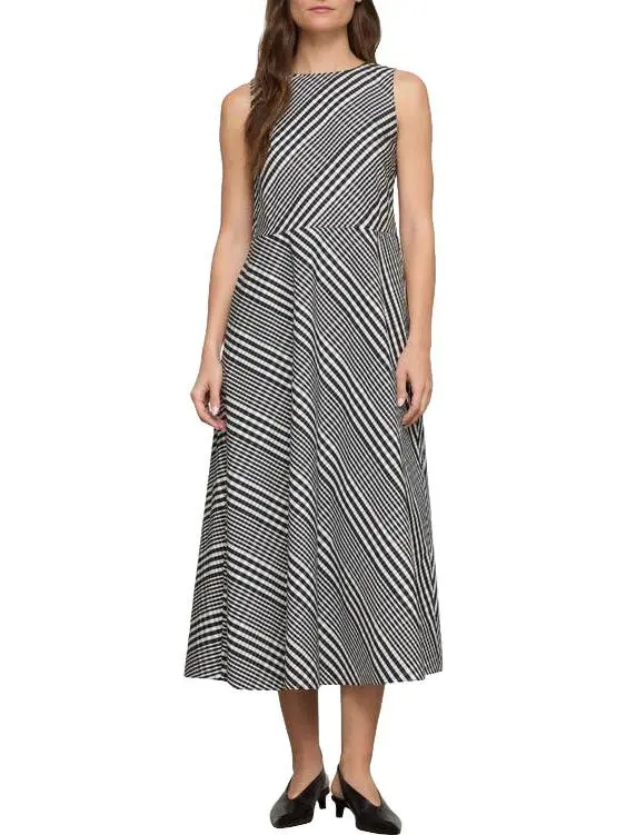 Lafayette 148 New York Plaid Bias Cut Cotton Midi Dress - Black Multi