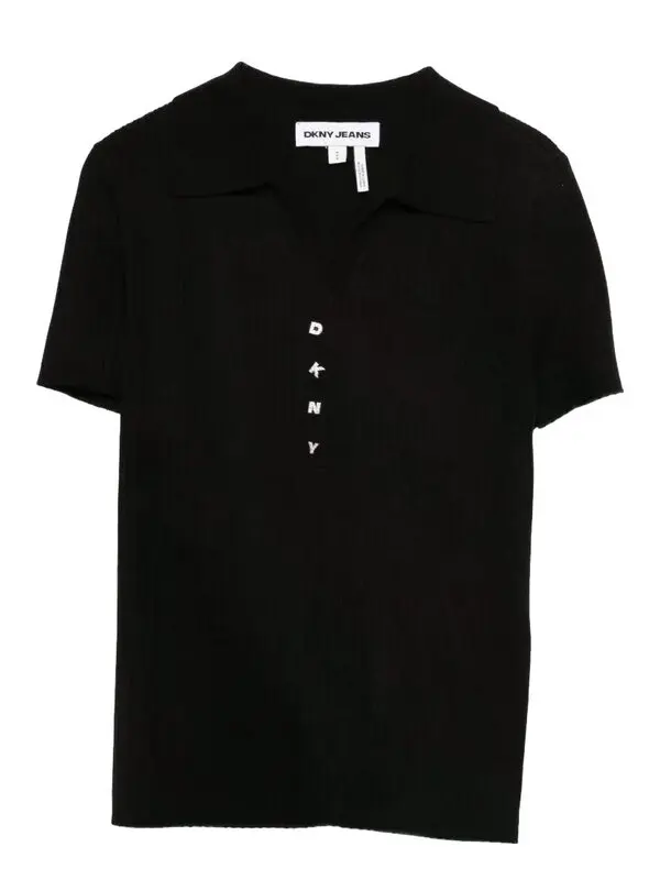 Dkny Buttoned Knit Top - Black