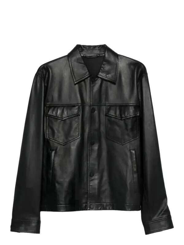 Emporio Armani Leather Button Pocket Jacket - Black