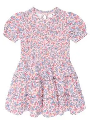 HUXBABY Floral Puff Sleeve Shirred Dress - Dusty Pink Multi