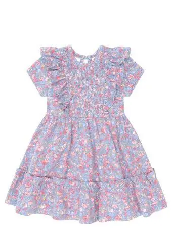HUXBABY Floral Shirred Dress - Bijou Blue Multi