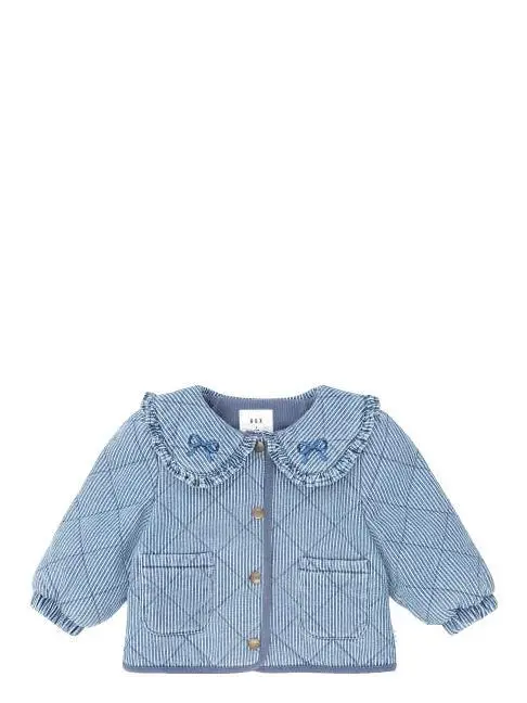 HUXBABY Vintage Bow Collar Denim Jacket - Blue Stripe