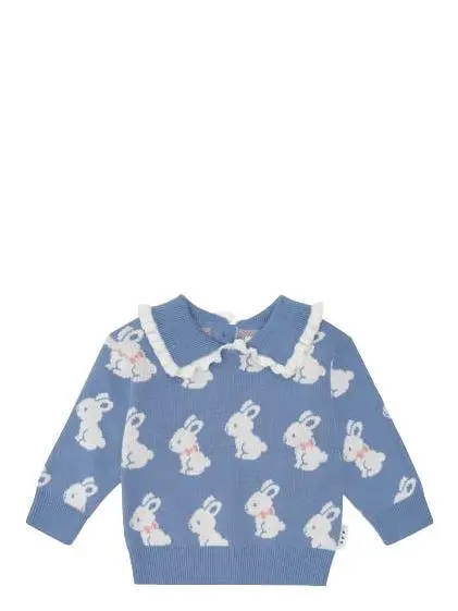 HUXBABY Bunny Field Frill Collar Pullover - Bijou Blue