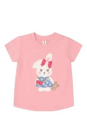 HUXBABY Flower Field Bunny Tee - Dusty Pink