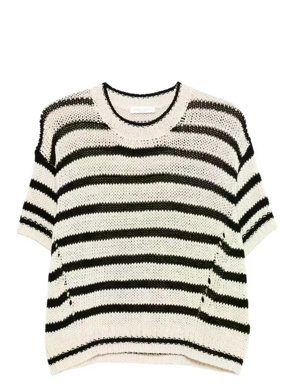 ROBERTO COLLINA Striped Knitted T-shirt - Neutrals
