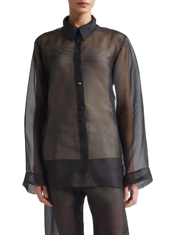 GIA STUDIOS Lisse Classic Silk Organza Button-up Shirt - Black