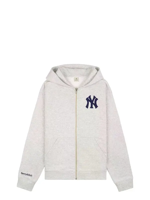 SPORTY & RICH Yankees Serif Zip-up Hoodie - Grey
