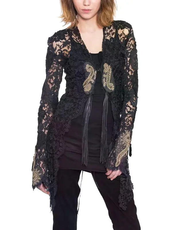 LE CUIR PERDU Embroidered Lace Blouse - Black