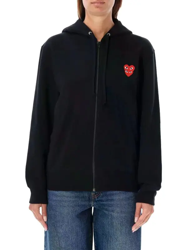 Play Comme Des Garcon Zipped Heart Patch Hoodie - Black