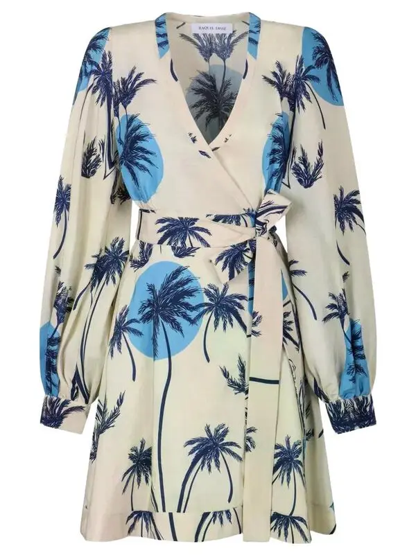 Raquel Diniz V-neck Palm Tree Print Mini Dress - Neutrals