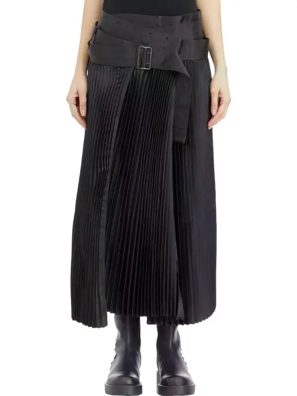 Junya Watanabe Pleated Belted Maxi Skirt - Black