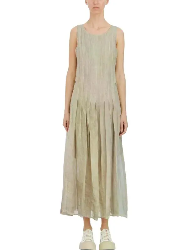 VIRGINIA BIZZI Pleated Sleeveless Midi Dress - Neutrals