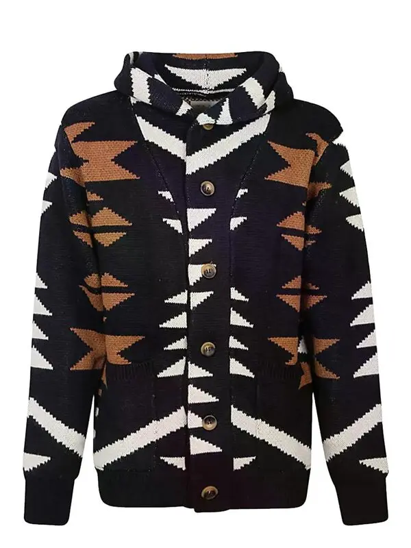 TOOCO Hooded Print Cardigan - Blue