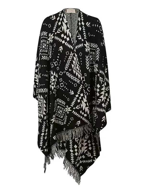 TOOCO Ethnic-print Cape - Black
