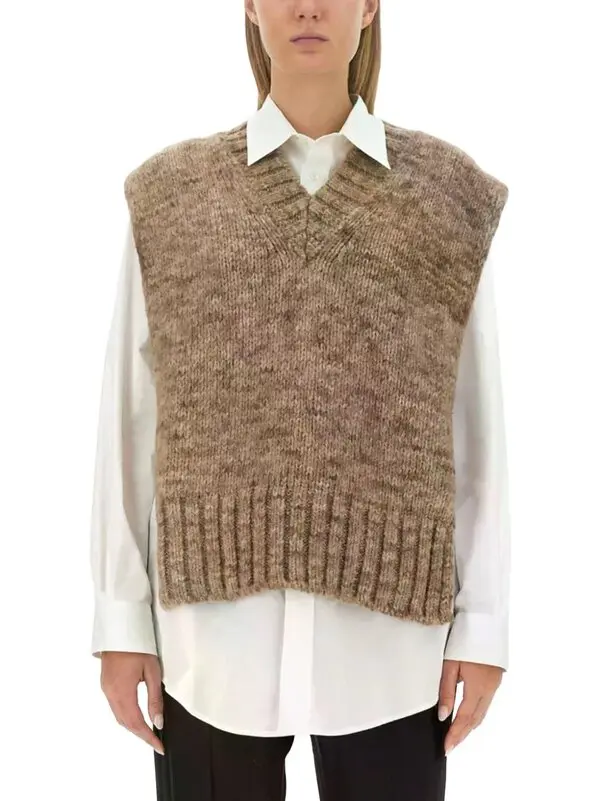 MAISON MARGIELA Knitted V-neck Vest - Brown