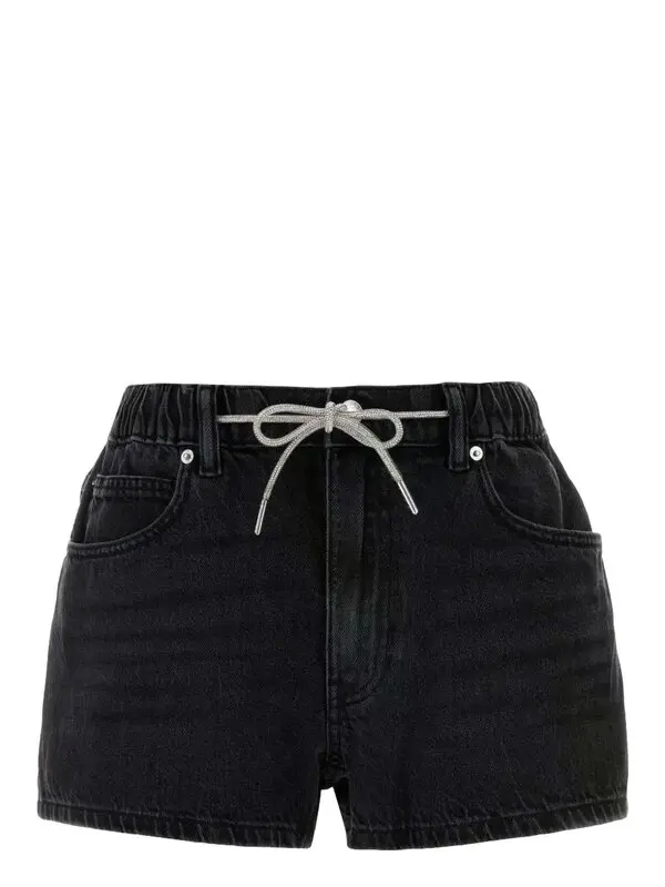 Alexander Wang Drawcord Wide Leg Denim Shorts - Black
