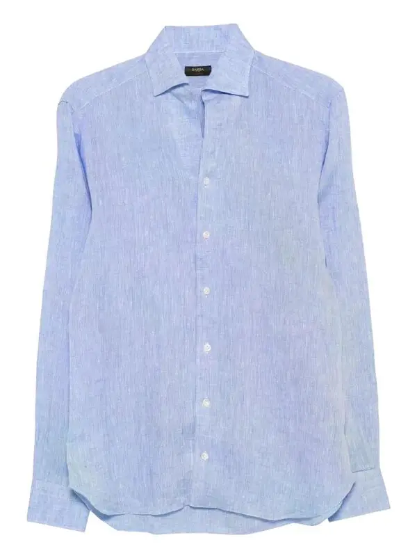 BARBA NAPOLI Button-down Linen Shirt - Blue