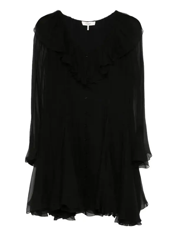 Chloé Ruffled Mini Dress - Black